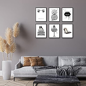 SIKYUCOR Glam Silver Gray Fashion Wall Decor Girls Room Decor Wall Art Prints Mini Skirt, Perfume Bottle, Book, High Heels, Lips Glitter Posters Prints Bedroom Decor (8"x10" UNFRAMED)