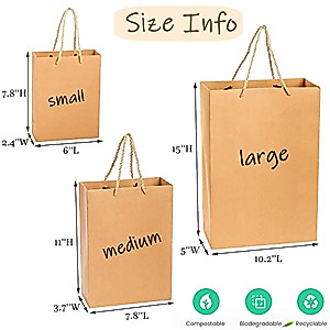 Lyellfe 45 Pack Brown Gift Bags, Heavy Duty Kraft Paper Bags with Handle, Assorted Recyclable Shopping Bags Bulk, Retail Bags, Merchandise Bags for Birthday, Wedding, Christmas, S, M, L