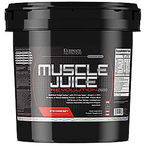 Ultimate Nutrition Muscle Juice Revolution 2600, Lean Muscle Mass Gainer Protein Powder with Glutamine, Whey Protein Isolate for Weight Gain, Time Release Carbohydrates, 11.1 Pounds, Strawberry