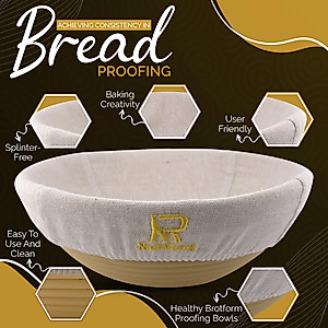 Banneton Bread Proofing Basket - Sourdough Proofing Basket Set of two - 9 &10 Inch Round - Bread Proofing Basket with Dough Scraper, Bread Lame, and Linen Liner - Sourdough Banneton Basket
