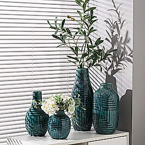 hjn Ceramic Vase- Teal Vase for Home Decor，Flower Vase for Centerpieces, Modern Decor Vases for Living Room/Bookshelf/Mantel/Home Decor Accents - Teal texture-Large-10.6" H
