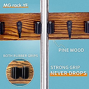 MG rack YF Mop and Broom Holder Wall Mount, Rustic Solid Wood Holder Garden and Kitchen Garage Tool Organizer Wall Hanger for Home Goods (3 Positions with 4 Hooks)