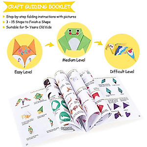 Origami Paper for Kids, 300 Sheets Colorful Origami Paper Kit 5.5Inch, 100 Origami Projects & Easy Origami Book Origami Kit for Kids, Creativity Training & Brain Development Origami Set for Kids