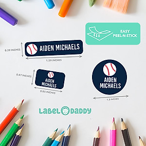 Label Daddy, Personalized Name Labels Sports Theme, Name Label for School Supplies, Waterproof Name Labels for Shoes, Lunch Boxes, Jackets & More, Baseball Design, 128 Ct