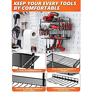 Power Tool Organizer-Drill Holder Wall Mount,3 Layers Power Tool Storage Rack with 22 holes Screwdriver Holder,Heavy Duty Metal Power Tool Holder for Garage Organization
