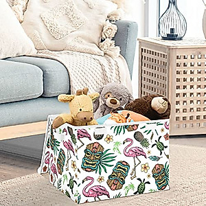 CaTaKu Ethnic Flamingo Turtle Storage Bins with Lids and Handles, Fabric Large Storage Container Cube Basket with Lid Decorative Storage Boxes for Organizing Clothes