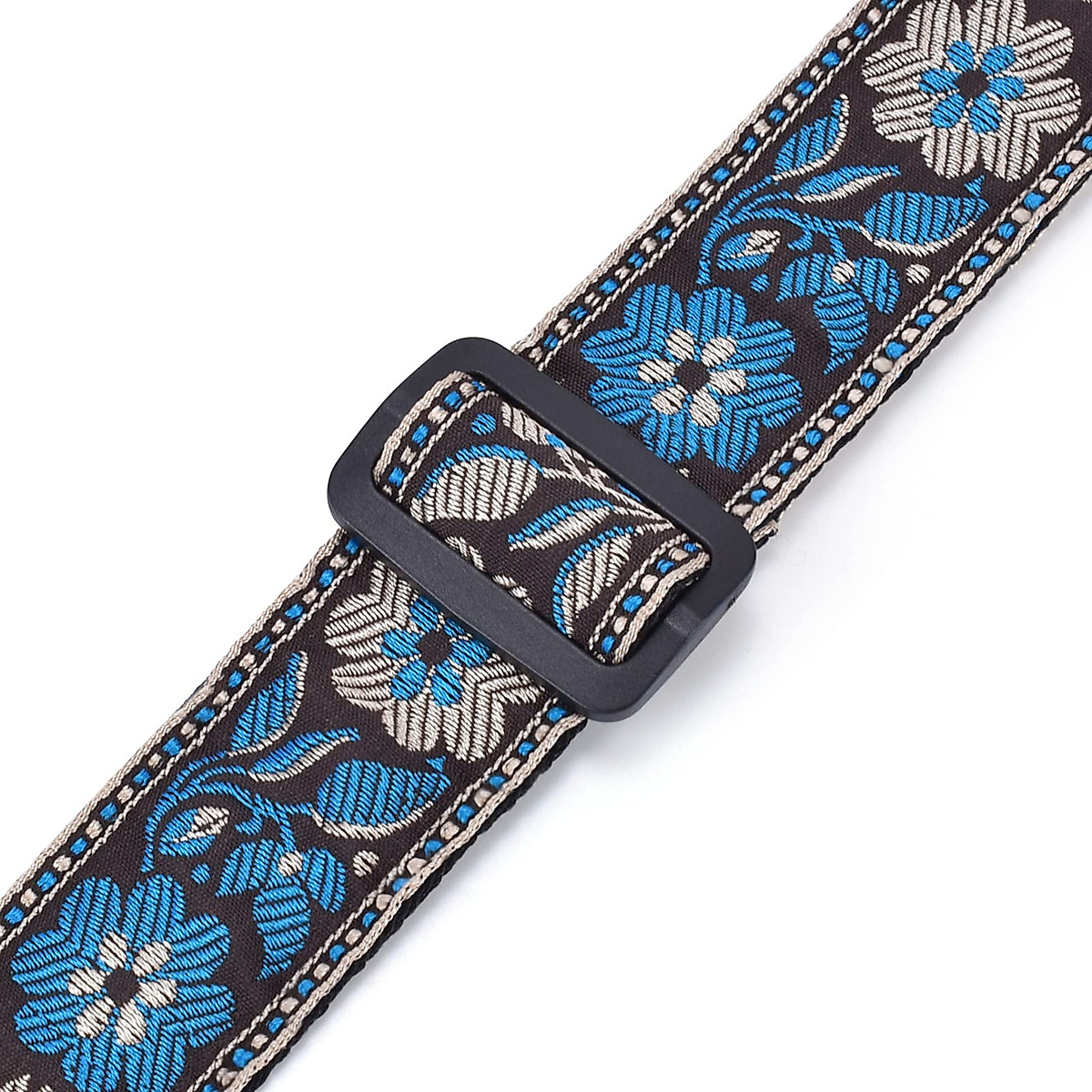 CLOUDMUSIC Tenor Concert Soprano Baritone Ukulele Strap Coloful Hawaii Floral Jacquard For Adult Size And Kids(Blue Flowers In Brown)