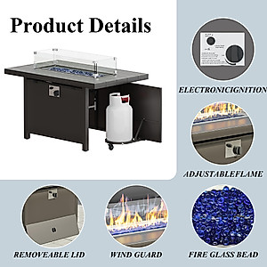 Gotland 7-Seater Outdoor Metal Patio Furniture Set with 2 Swivel Rocking Chairs & 55,000 BTU Gas Fire Pit Table with Glass Wind Guard - Patio Conversation Sectional Sofa Sets in Grey