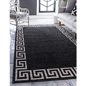 Unique Loom Athens Collection Classic Geometric Modern Border Design Area Rug, 5 ft x 8 ft, Charcoal/Beige