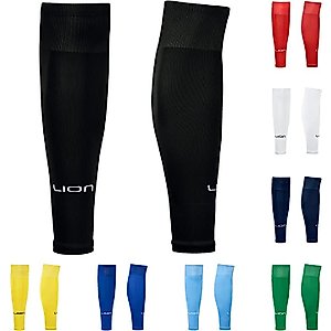Lion Sportswear Soccer Sock Leg Sleeves To Accompany Grip Socks - Fits Over Calf/Shin Guards - Variety Of Colours To Match Your Team Kit (Black)
