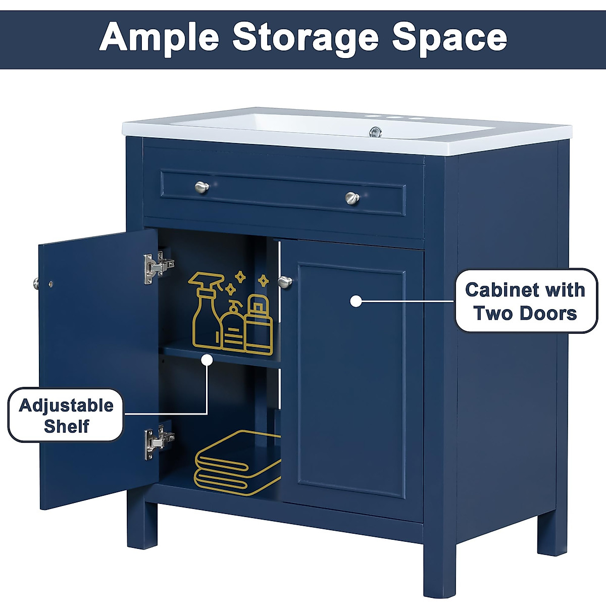 Bellemave 30" Bathroom Vanity with Sink, Bathroom Vanity Set with Two Doors and Adjustable Shelf, Bathroom Vanity and Basin Sink Combo for Bathroom (Blue)