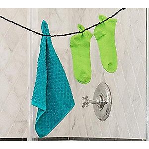 Bungee Clothesline | Braided Cord Travel Clothesline Travel Bungee Cord Laundry Clothesline (with 2 Strong Suction Cups) For Hotel Travel,Camping + Laundry Room,No Safety Pins Needed,Indoor or outdoor