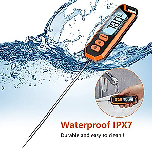 BOMATA Waterproof IPX7 Thermometer with 5.4" Super Long Probe. Instant Read Thermometer for Food, Liquid, Candle, Cooking and BBQ ! with Backlight, Calibration, Auto Recording Function. T201A
