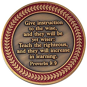 Teacher Appreciation Coin, Thank You Teacher Gift, Pass Along Pocket Token of Gratitude for Teachers and Educators, Antique Gold-Color Plated Proverbs 9:9 Challenge Coin