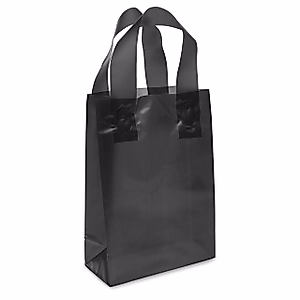 Prime Line Packaging Plastic Gift Bags with Handles, Shopping Tote for Small Business, Black Frosted, Retail, Boutiques, To Go, Party, 6x3x9 100 Pack