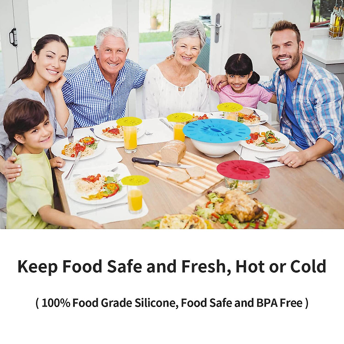 7 Pack Silicone Lids, Microwave Splatter Cover, 5 Sizes Reusable Heat Resistant Food Suction Lids fits Cups, Bowls, Plates, Pots, Pans, Skillets, Stove Top, Oven, Fridge BPA Free,Mothers Day Gifts