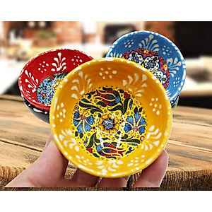Küchengeräte 6 pcs Hand Painted Turkish Ceramic Snack Bowls 3.35''/8.5cm-74ml/2.5 oz Decorative Ottoman Tulips Design Multi-Purpose Cute Set - Pinch Sauce Dipping Finger Small Serving Bowls