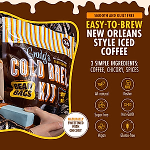 Grady's Cold Brew Coffee | Original | New orleans Style Cold brew Concentrate | Pour & Store Kit with 12 Bean Bags + 1 Pour & Store Pouch | 36 Servings