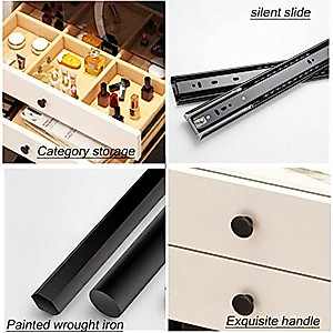 OM-PDD Makeup Desk with Drawers and Mirror Light, Chair, 360° Rotating Led Smart Mirror, Silent Slide Rail, Painted Iron Table Legs, Tempered Glass Top/Slate Top