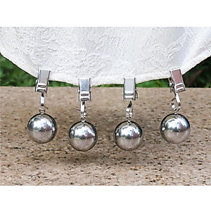 Iyulania 4 Pack Heavy Duty Tablecloth Weights, Rust Proof Stainless Steel Balls with Clips, Weights for Curtain, Outdoor Picnic Table, Flags, 10oz