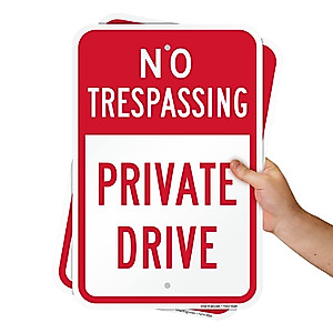 SmartSign No Trespassing Private Drive Sign - 2 Pack, 18 x 12 inch, 2mm Aluminum Composite, Pre-Drilled Holes, Red and White, Made in USA