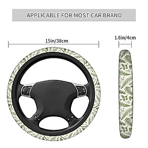 Swono Leaves Green Universal 15" Steering Wheel Covers Green Leaves and Fern Plants Cute Car Steering Wheel Cover for Men Women Girls Car Accessories