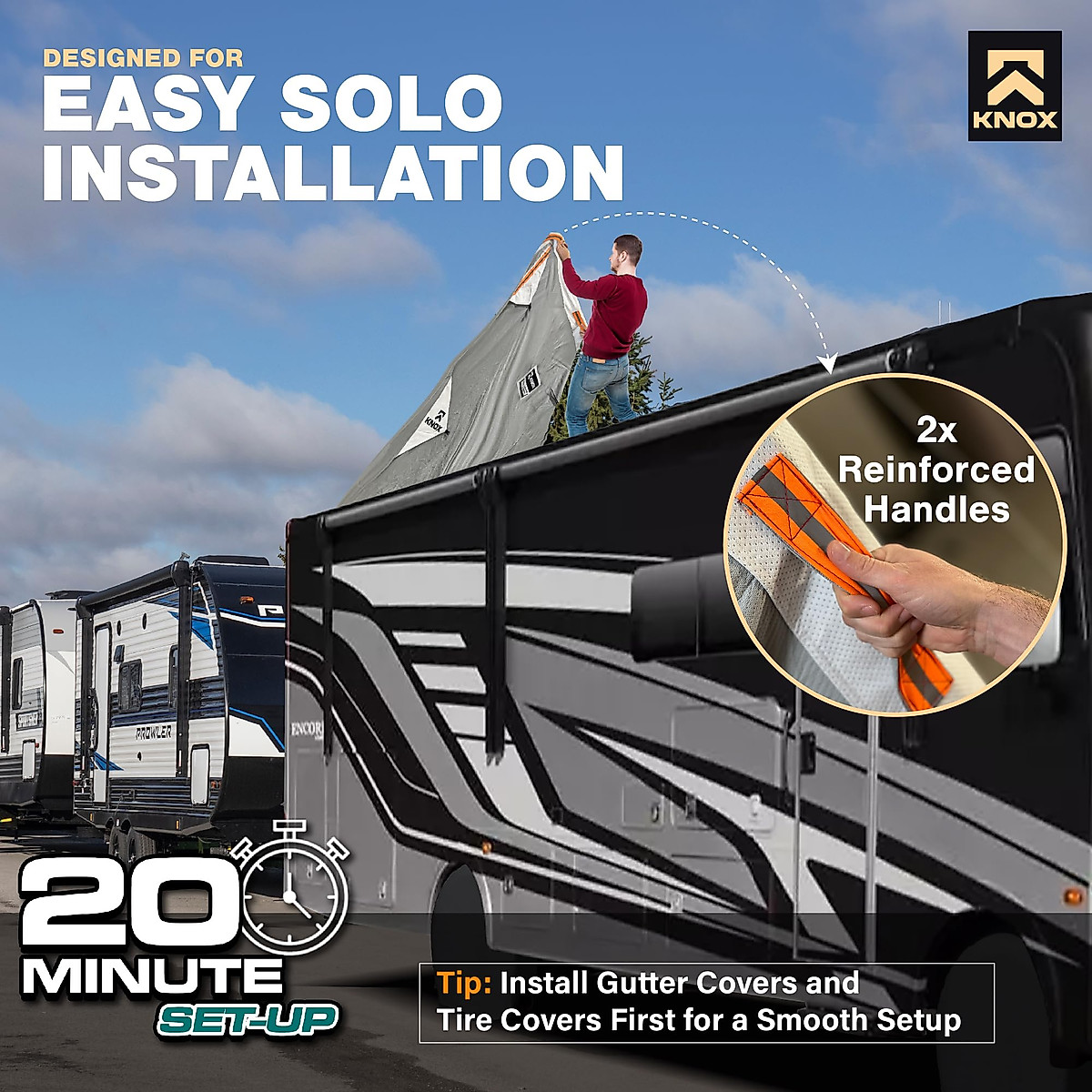 3rd Gen Motorhome RV Cover Class A, Anti-Tear 7 Layer APEX Fabric, Superior Class A Motorhome Cover, Camper RV Trailer Cover Includes Ladder Cover, Tire Covers, and Gutter Covers - Size 20-25 ft