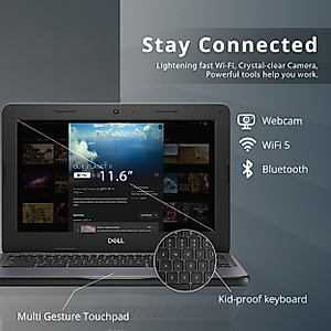 Dell Chromebook 11 3100 Rugged Chromebook, 11.6" HD Anti-Glare Screen, Intel Celeron N4020, 4GB LPDDR4 RAM, 16GB eMMC Storage, Spill-Resistant Keyboard, HD Webcam, WiFi 5, Black, Chrome OS