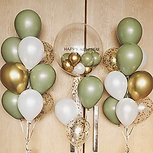 Matte Sage Green Balloons Eucalyptus Pearl White Gold Balloons Wedding Gender Neutral Baby Shower Olive Green Birthday Party Balloon Supplies 50 Count ( 12 inch )
