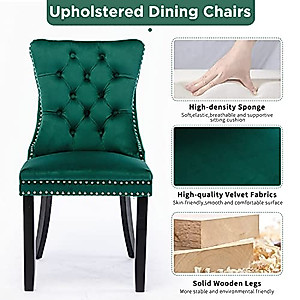 Dining Chairs Set of 4, Modern Upholstered Velvet Dining Room Chairs with Ring Pull Trim and Button Back,Luxury Tufted Dining Chair for Living Room,Kitchen(Green)