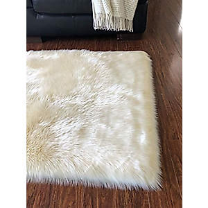 LAMBZY Faux Sheepskin Super Soft Hypoallergenic Square Area Rug Plush Fur Premium Shag (144", 365x365 cm, Cream)