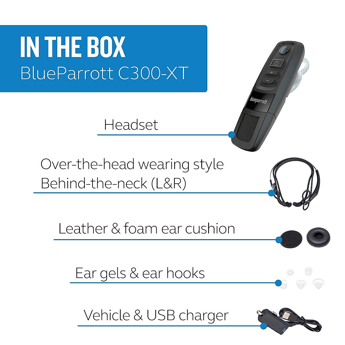 BlueParrott C300-XT Noise Canceling Bluetooth Headset – Hands-Free Wireless Headset, Perfect For High-Noise Environments, Long Wireless Range with Superior Sound, IP65-Rated, Black
