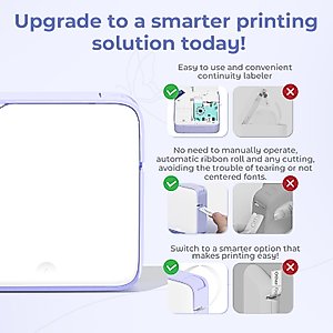 Vixic Label Maker Machine with Tape, Mini Portable Purple Label Maker Printer D1600 Connected Smartphone via Bluetooth, Multiple Stickers, Fonts, Borders for Home/School/Office Organization