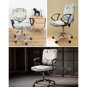 Christmas Office Chair Cover 2 Piece, Stretch Elastic Computer Desk Rotating Chair Seat Back Covers, Xmas Eucalyptus Stretchable Chair Slipcover Protectors Cover Winter Snowflake Farmhouse Flower