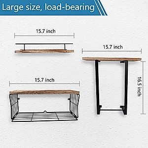 HXC-BLG Bathroom Shelves Over Toilet for Wall，Floating Shelves Over Toilet Paper Holder，Wall Mounted Rustic Wood Storage Basket Shelves for Bedroom，Living Room & Kitchen