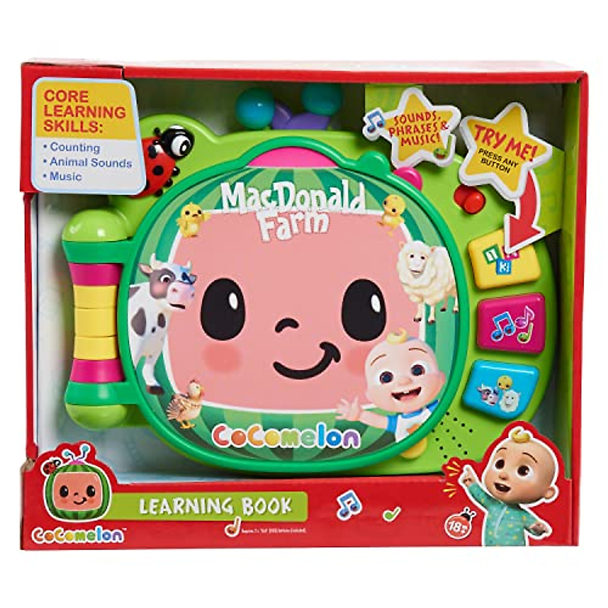 Just Play CoComelon Learning Book Interactive Toy for Toddlers with 3 Learning Modes, Music, Numbers, Animal Sounds, 50 Learning Phrases, Ages 18+ Months, Kids Toys for Ages 18 Month,Multi-color