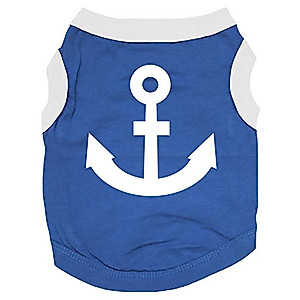 Petitebella Sailor Anchor Puppy Dog Shirt (Blue/White, Medium)