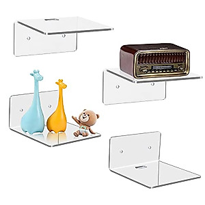 Bolidery 4 Pack Small Wall Shelf, 4'' Acrylic Wall Shelves Display Ledges for Storage & Decoration, Small Floating Shelf for Wall with 2 Types of Installation (Adhesive or Screw)