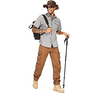 Anteef Men's Short Sleeve Fishing Hiking UPF 50+ Safari Shirts, Quick Dry SPF UV Sun Protection Cooling Shirts(5031 Light Gray M)