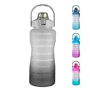 EYQ 64oz Leakproof Free Drinking Water Bottle with Motivational Time Marker BPA Free for Fitness, Gym and Outdoor Sports (Black/Gray Gradient)