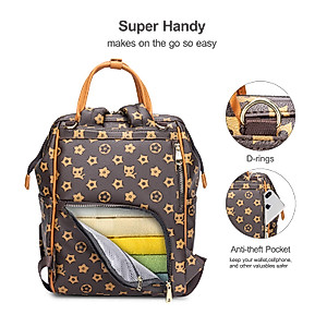 Hafmall Diaper Bag Backpack, Leather Baby Bag for Mom and Dad, Mini Diaper Backpack with Changing Pad and Stroller Hooks, Stylish Mommy Bag for Travel, Baby Registry Search, Brown