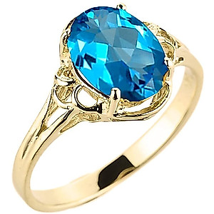 Modern Contemporary Rings 10K Yellow Gold Oval Cut Blue Topaz Genuine December Birthstone Gemstone Solitaire Engagement Ring - Size 6-1/2
