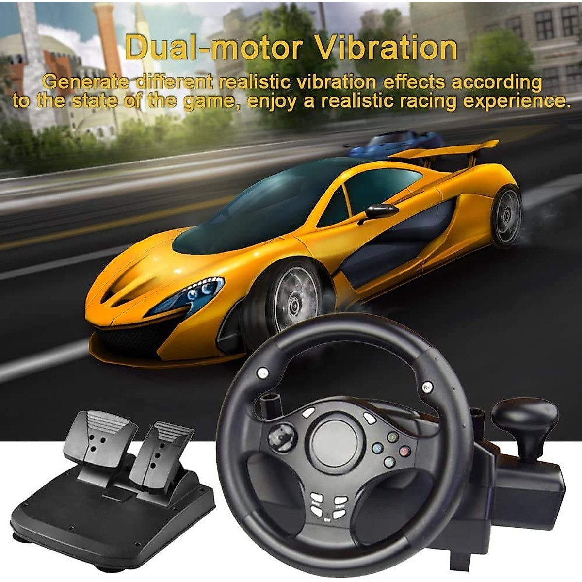 Dual-Motor Racing Wheel, 270 Degree Rotation Steering Wheel for PS3/PS4/XBOX ONE/Xbox 360/NS Switch/PC/Android, with Pedals, Gear Shifter