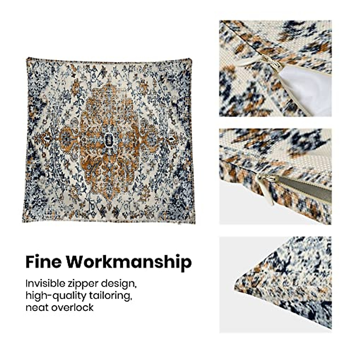 AEIOAE Boho Pillow Covers 20x20 Inch Set of 2,Carpet Pattern Throw Pillows Case,Rust Blue Ethnic Design Outdoor Decorative Square Linen Farmhouse Decor Cushion Covers for Home Sofa Bed Couch