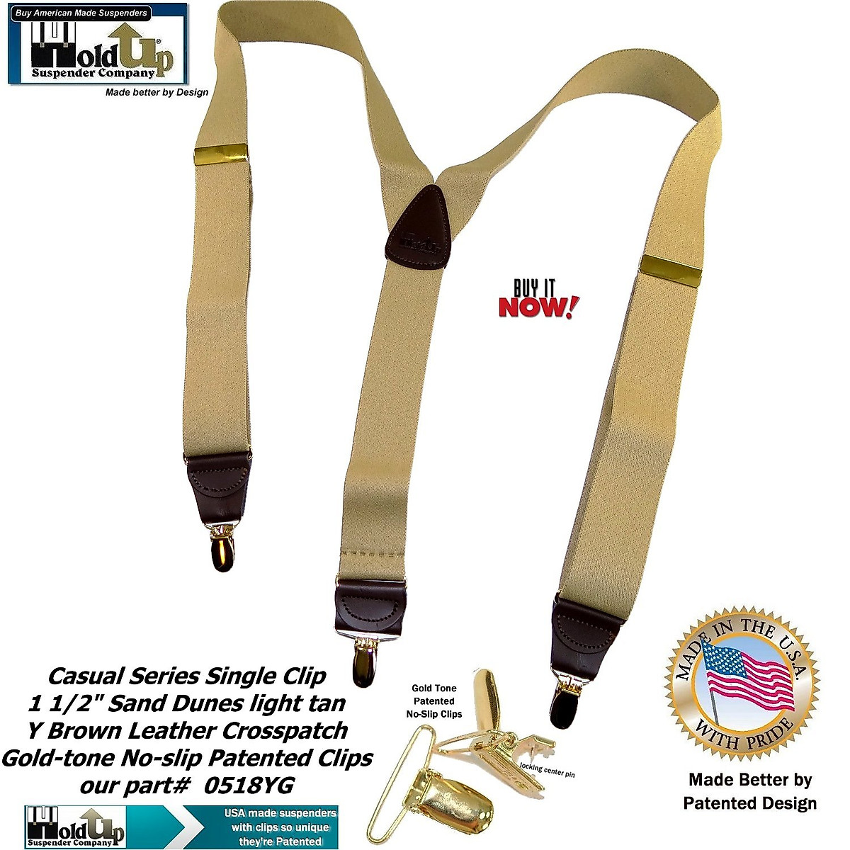 Hold-Up Suspender Company Casual Series Sand Dunes YG Suspenders for Men In the Traditional Y-Back Style with USANo-Slip Clips