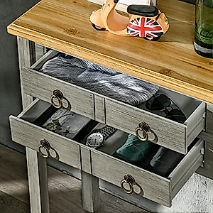HOMCOM Vintage Console Table Retro Entryway Table with 2 Drawers for Living Room and Hallway - Grey