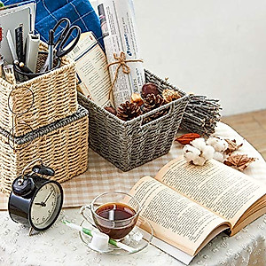 EZOWare 3 Durable Paper Rope Woven Storage Baskets, Braided Multipurpose Organizer Bins with Handle for Kids Baby Closets, Room Decor, Dog Cat Toys, Gift Baskets Empty - Gray