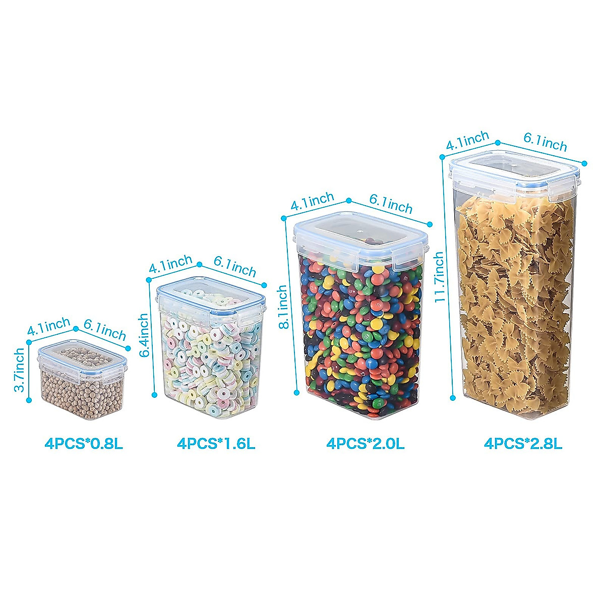 Eocooyar Airtight Food Storage Containers Set-16 PCS-Plastic BPA Free Kitchen Pantry Organization Storage Containers with Lids for Cereal, Flour and Sugar, Include Labels and Marker, Blue