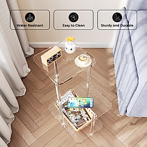 Eglaf Acrylic 3 Tiers Side Table - Square Step End Table - Clear Nightstand Small Bedside Table Accent Entryway Table, for Living Room, Bedroom, Hallway, 17'' L x 10'' W x 23.5'' H