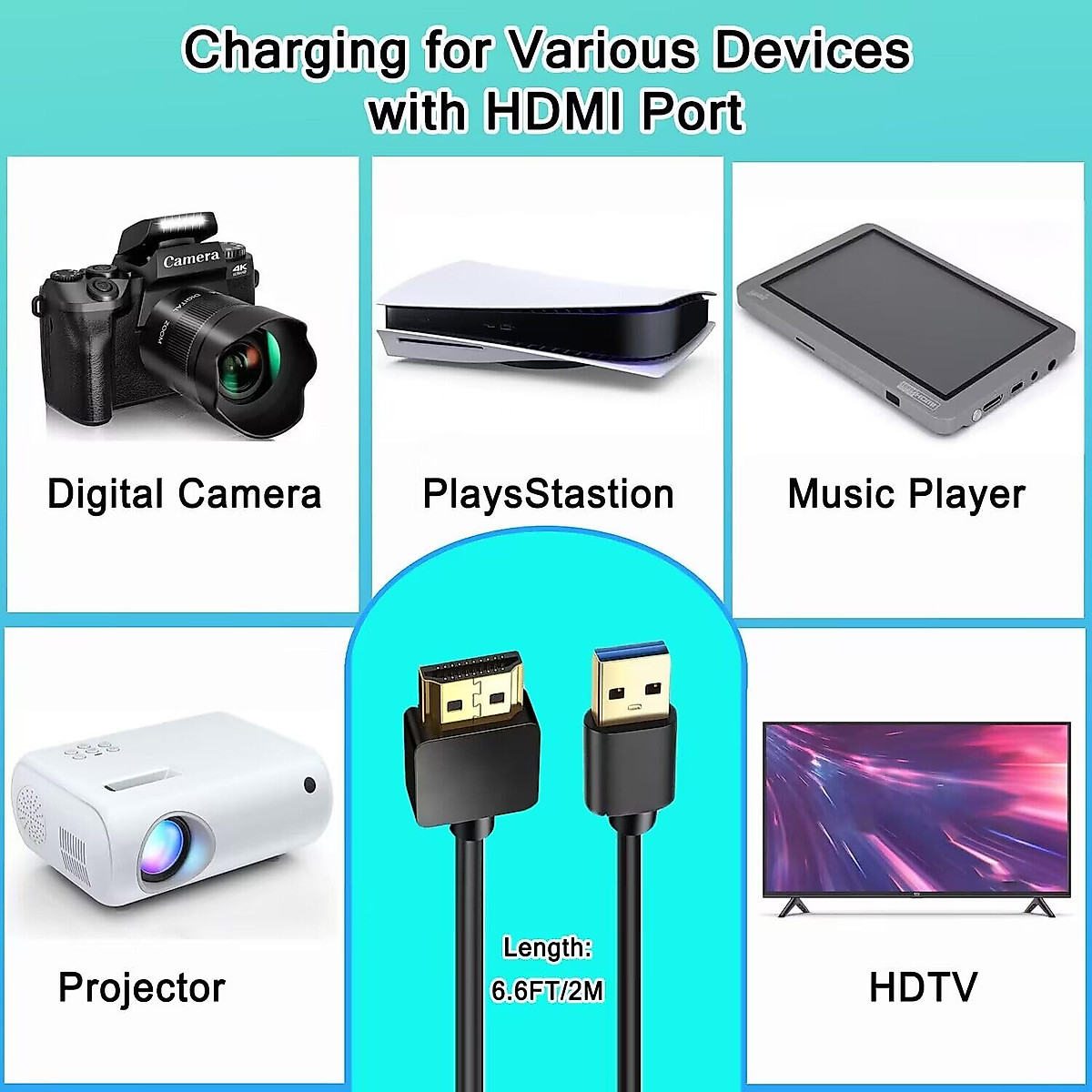 USB to HDMI Adapter Cable, 6.6FT USB to HDMI Male Cable, 1080P HD Monitor Display Audio Video Converter Cable Cord, Only Support Windows XP/7/8/8.1/10 Systems